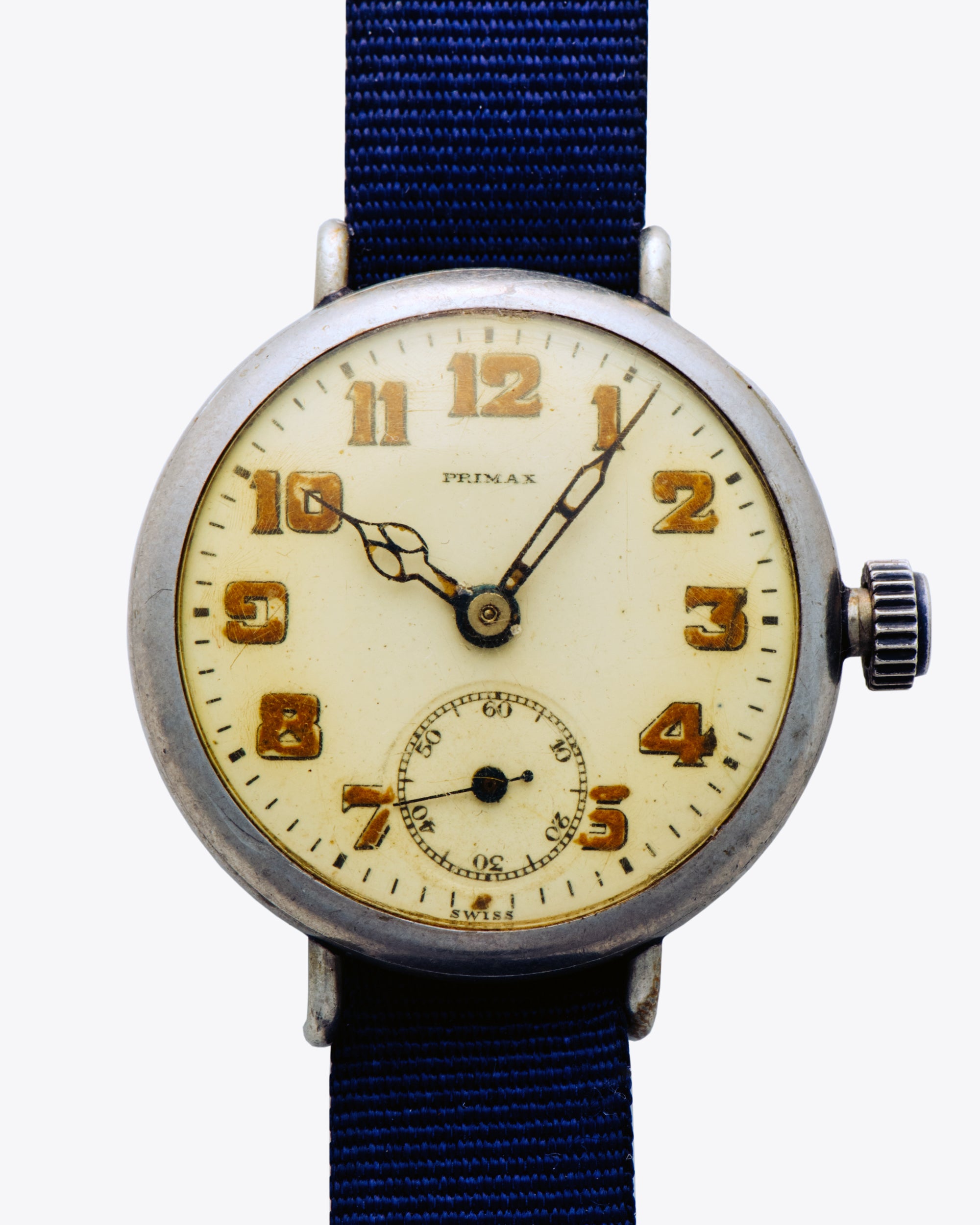 Primax Trench Watch WWI Era Porcelain Dial Yellow Crystal